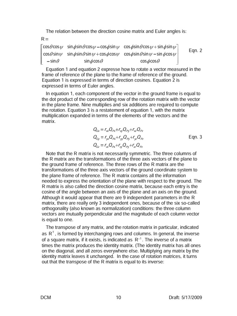 Flight Direction Cosine Matrix | PDF | Matrix (Mathematics) | Euclidean ...