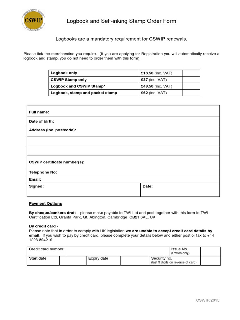 CSWIP Log Book & Stamp Web Version | PDF | Finance & Money Management