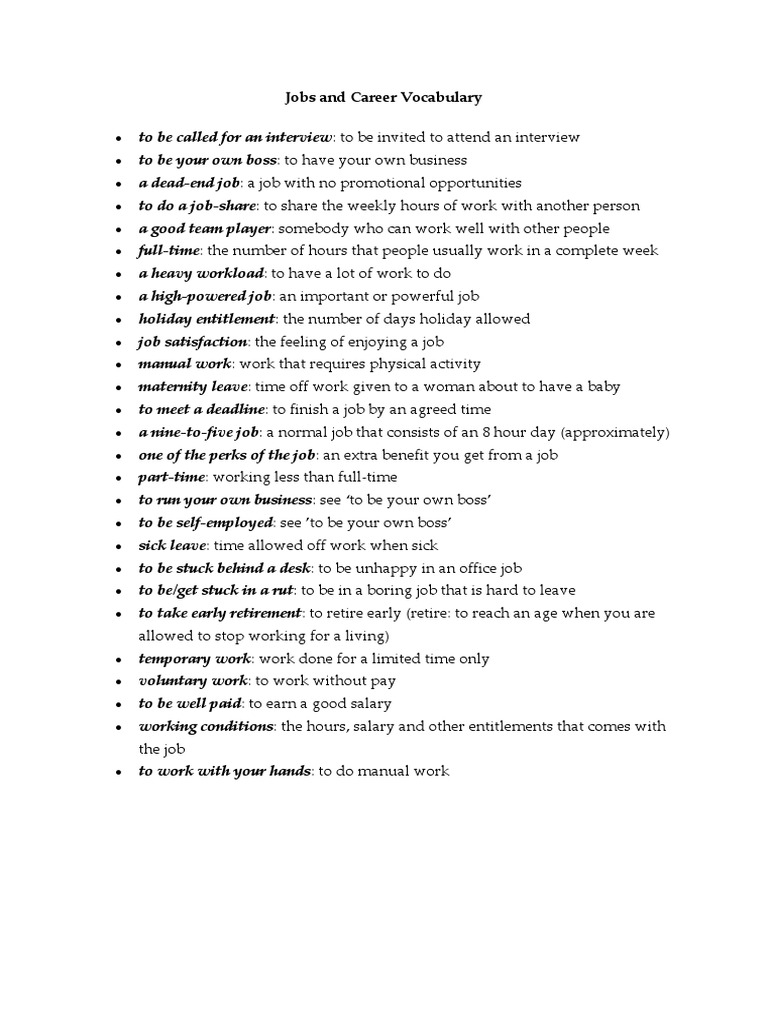 Jobs and Career Vocabulary | PDF