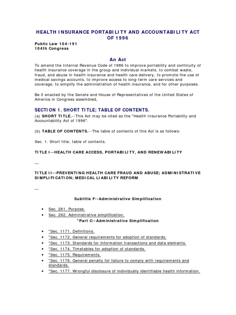 Health Insurance Portability and Accountability Act 1996 | PDF | Health ...