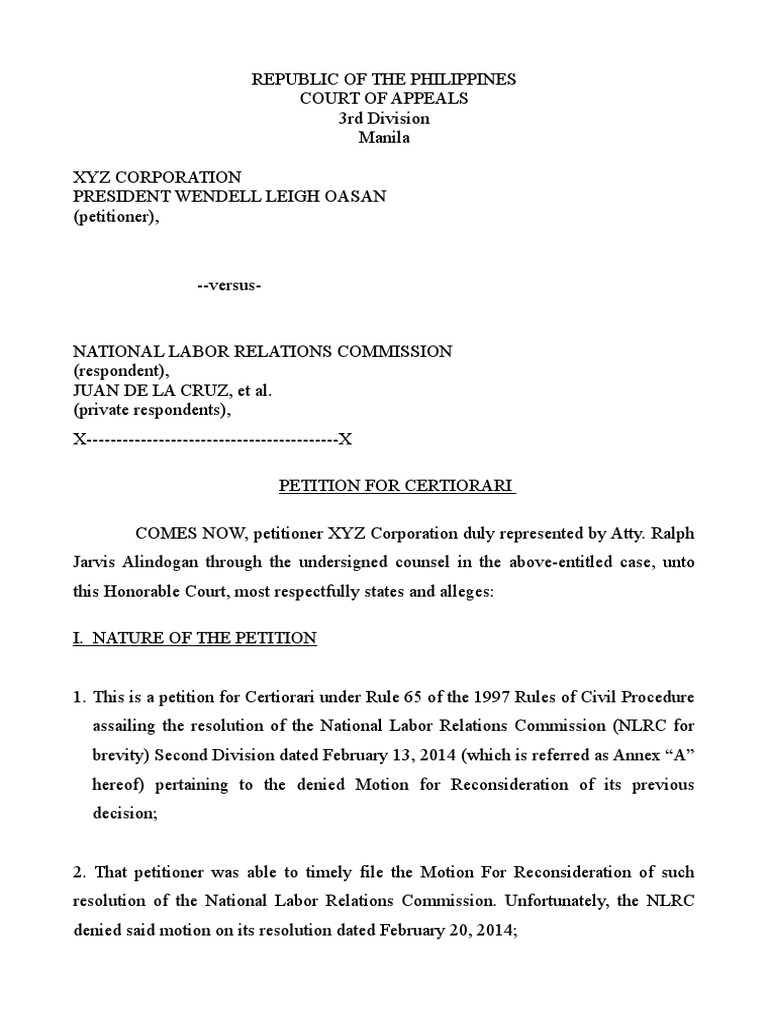 certiorari sample | Constitutional Law | Government Institutions