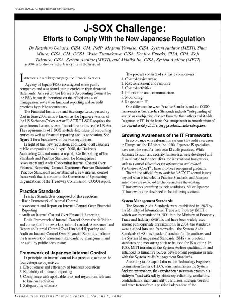 J SOX Challenges | PDF | Internal Control | Sarbanes–Oxley Act
