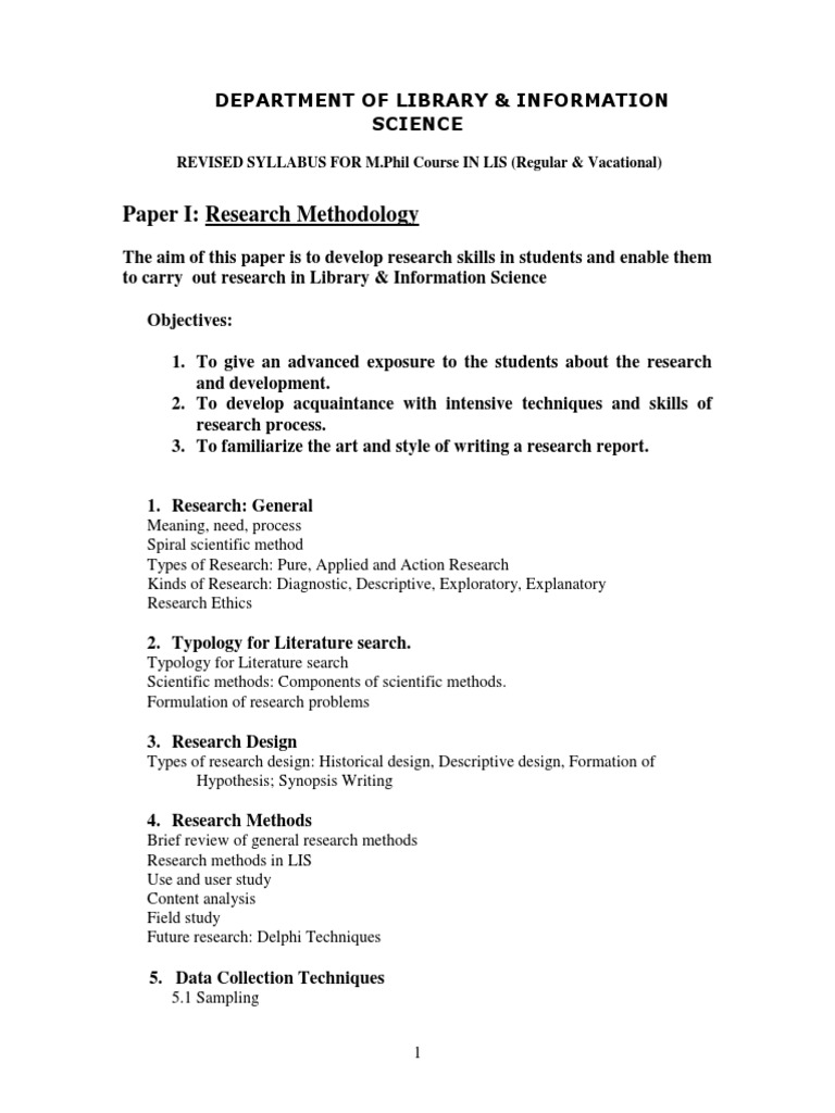 M.Phil Library Science Syllabus Overview | PDF | Library Science ...