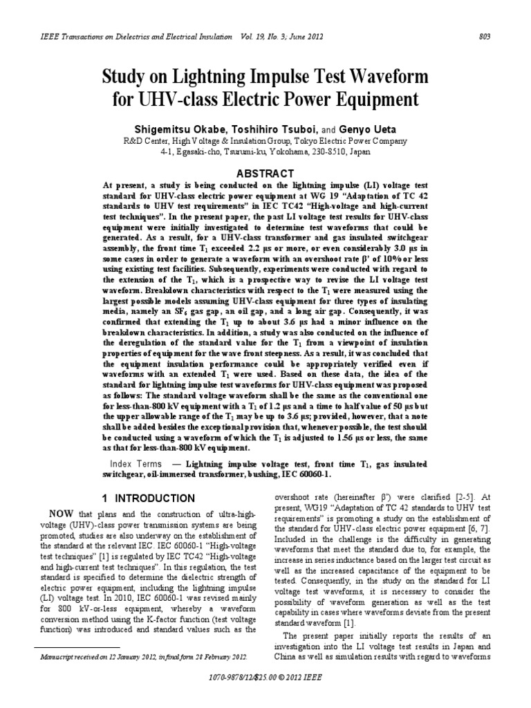Study On Lightning Impulse Test Waveform For UHV-Class Electric Power ...