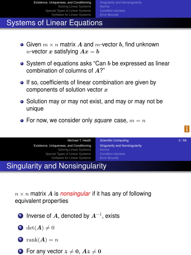 An Introduction to Linear Systems: Existence, Uniqueness, Conditioning ...