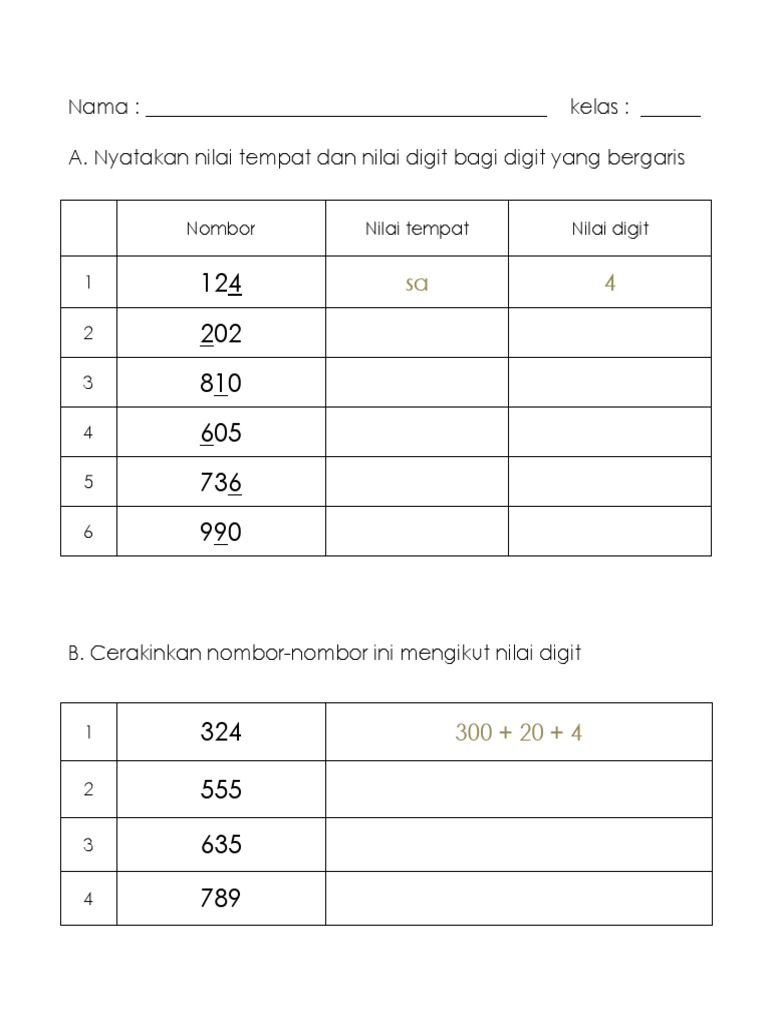 Nilai Tempat Dan Nilai Digit | PDF