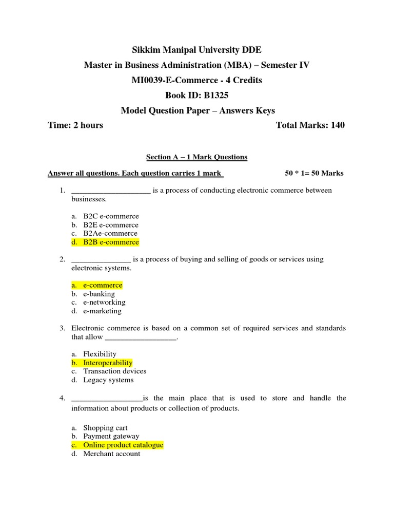 MI0039-MQP With Answer Keys | PDF | E Commerce | Communications Protocols