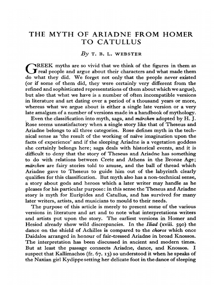 The Myth of Ariadne From Homer To Catullus | PDF | Minotaur | Theseus