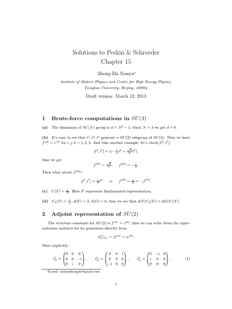 Quantum Field Theory by Peskin - Chap15 Solution | PDF | Representation ...