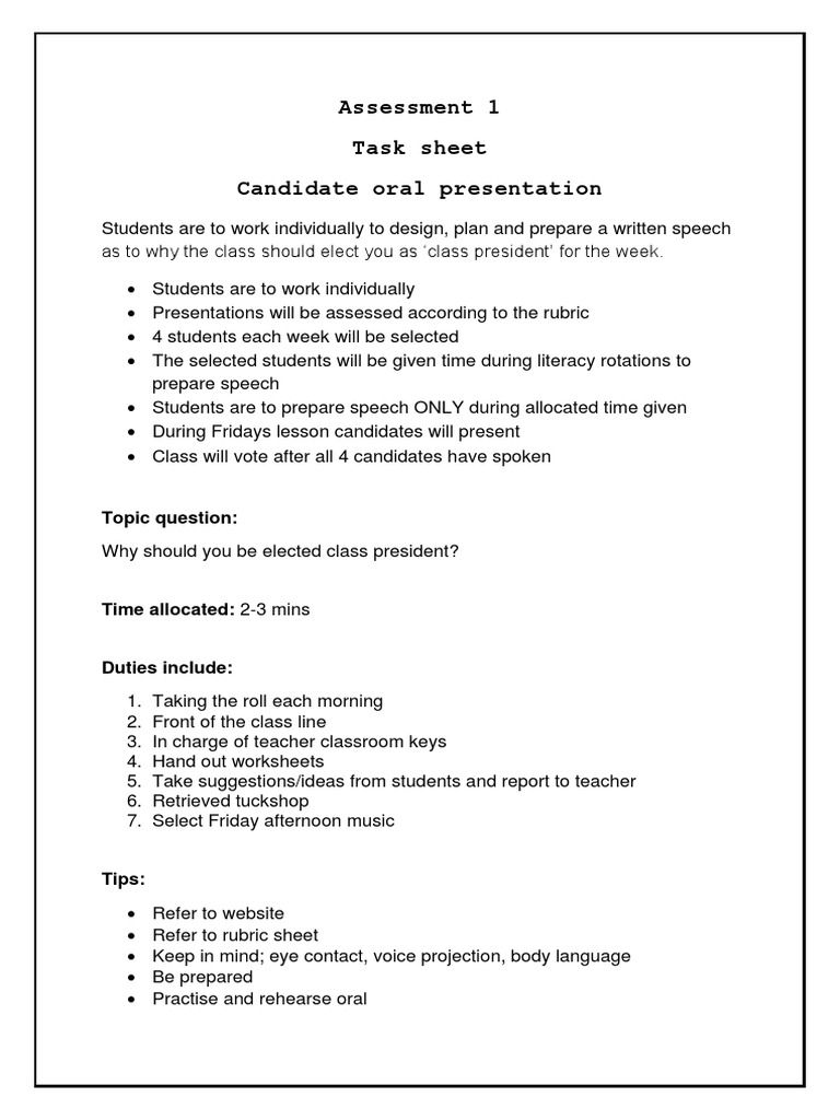 Class President Speech Presentation Guide | PDF | Language Arts ...