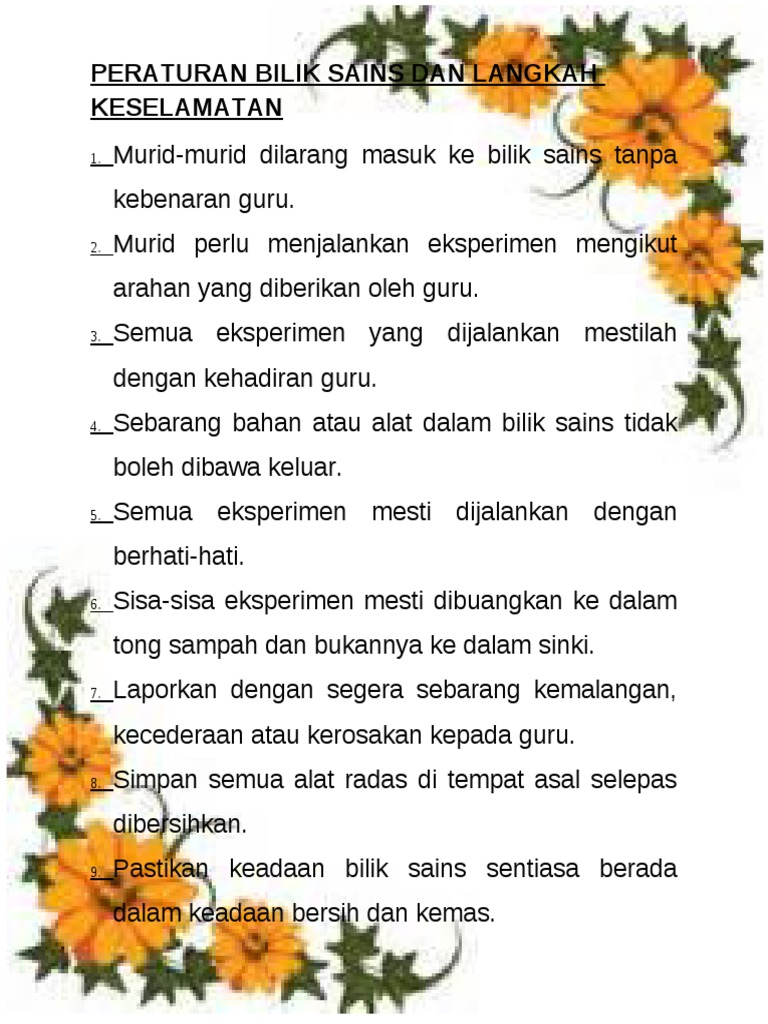 Peraturan Makmal Dan Langkah Keselamatan | PDF