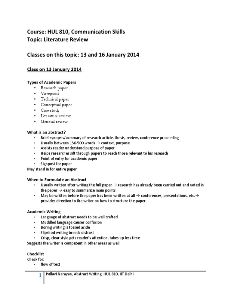 Handout-Abstract Writing, HUL 810 (1) (2) | Abstract (Summary ...