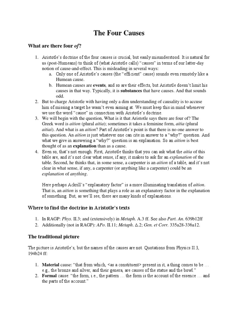 Aristotle's Four Causes Explained | PDF