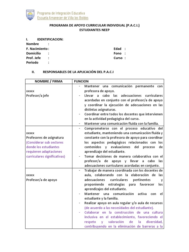 Programa de apoyo curricular individualizado para estudiante con necesidades educativas ...