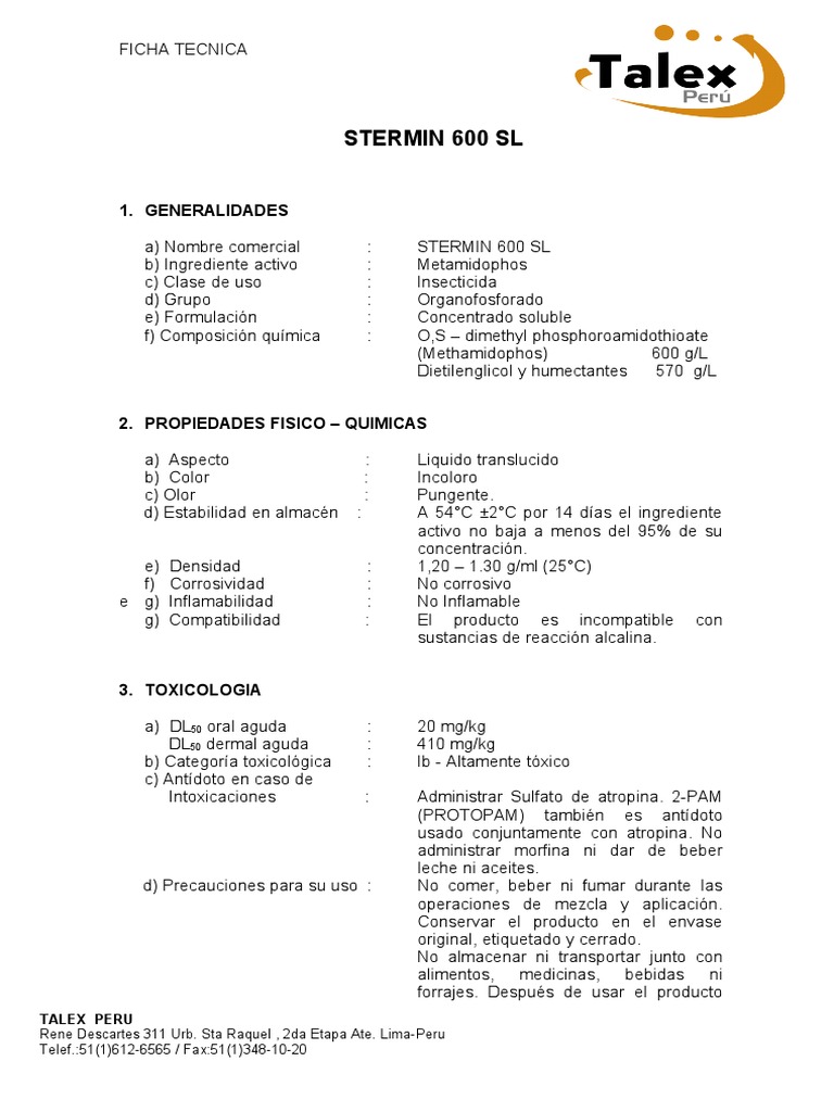 Ficha Tecnica Stermin 600 SL | PDF