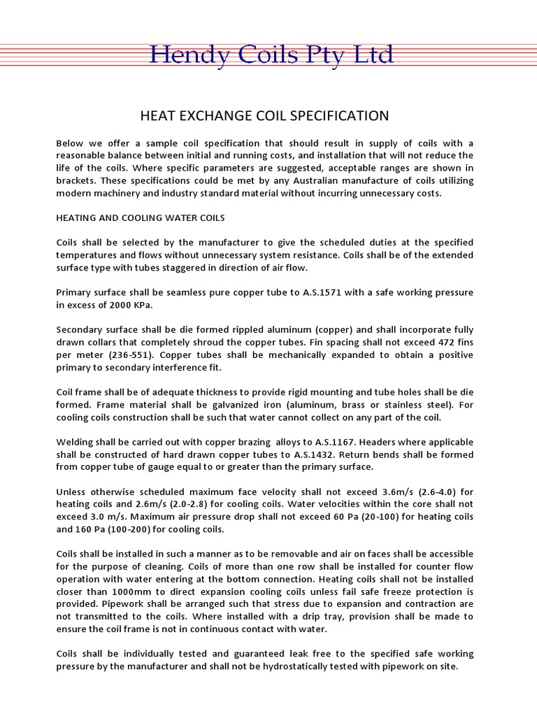 Cooling Coil Sample - Spec | PDF | Heat Exchanger | Hvac