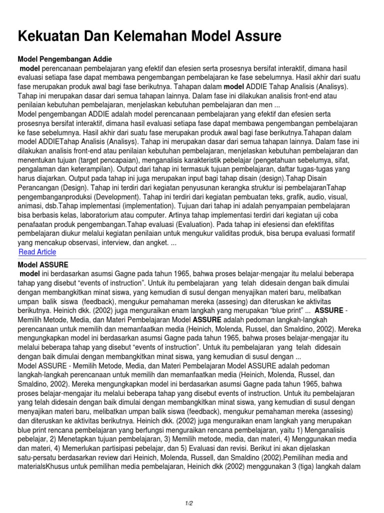 Kekuatan Dan Kelemahan Model Assure | PDF | Seni