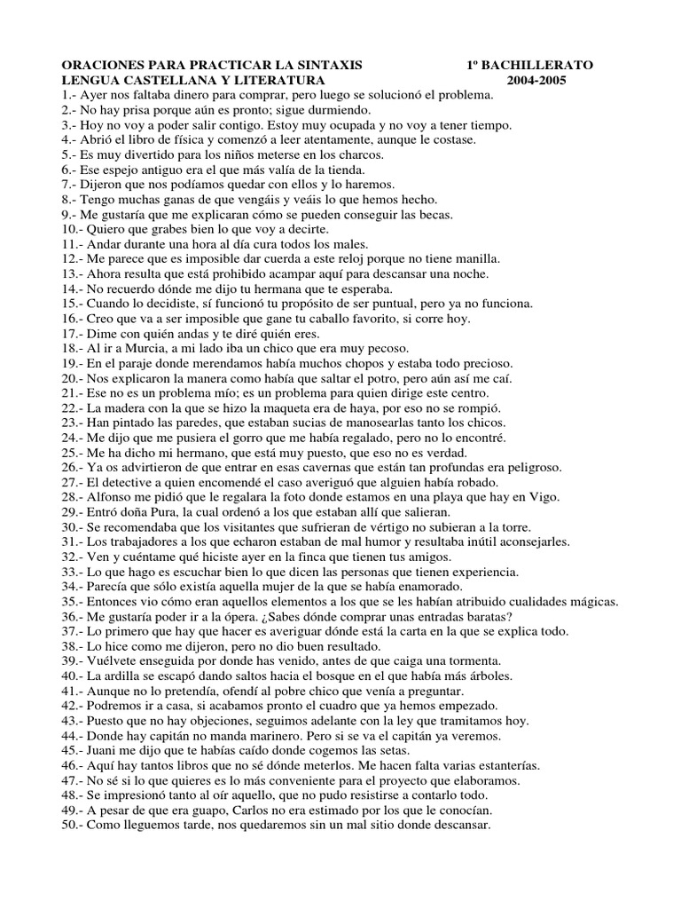 ORACIONES PARA PRACTICAR LA SINTAXIS.pdf | Agitación