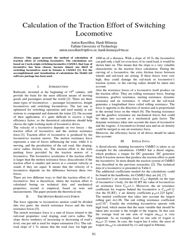 Calculation of Traction Effort Locomotive | PDF | Locomotives | Force