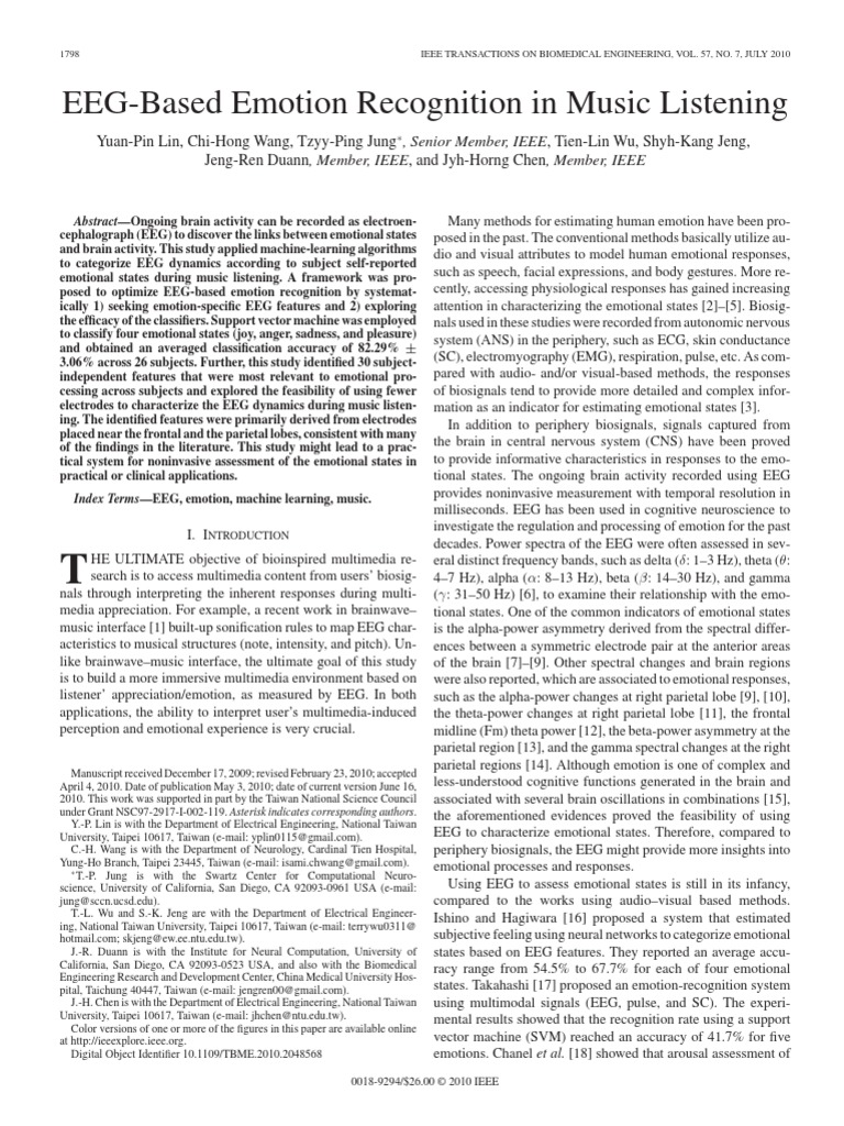 EEG-Based Emotion Recognition in Music Listening | PDF ...