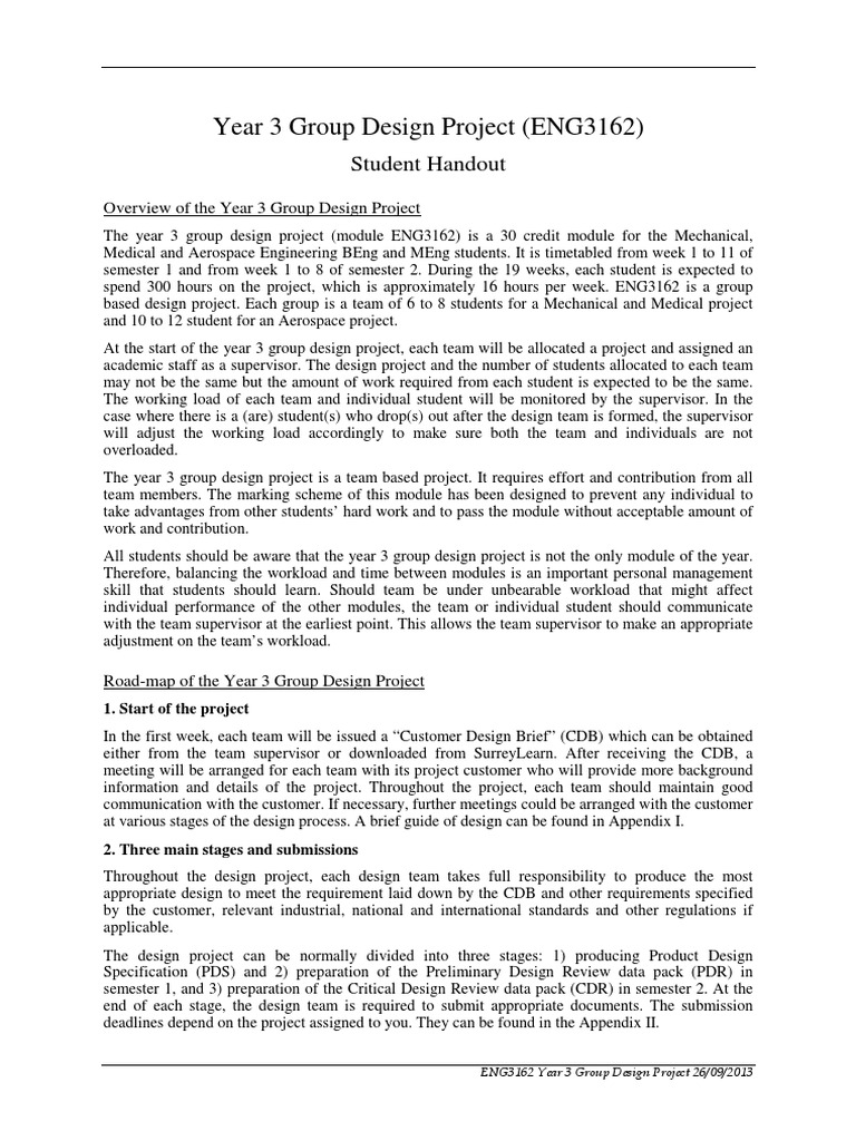 Eng3162 Year 3 Group Design Project Student Handout 2013 14 Pdf
