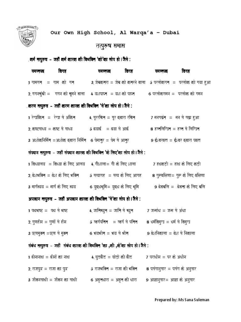cbse-hindi-samas-gr-10-worksheet