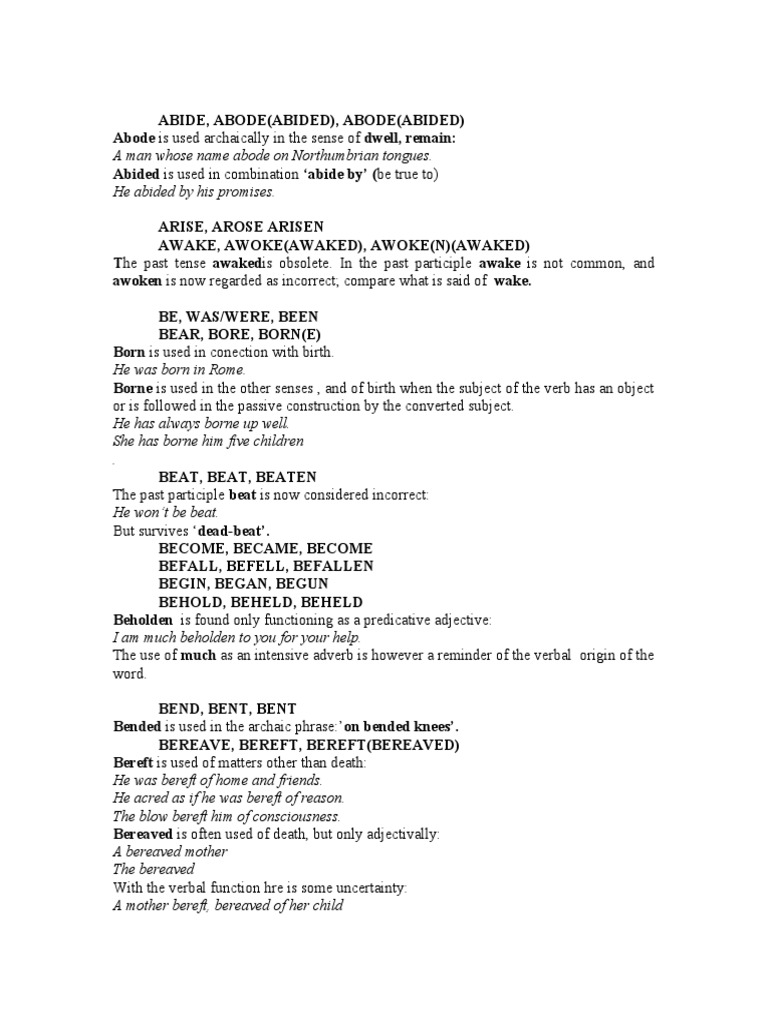 Irregular and Troublesome Verbs | PDF | Verb | English Language