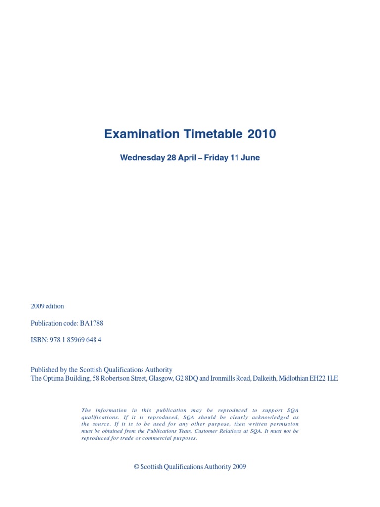 SQA Exam Timetable 2010 | PDF | Behavior Modification | Cognition
