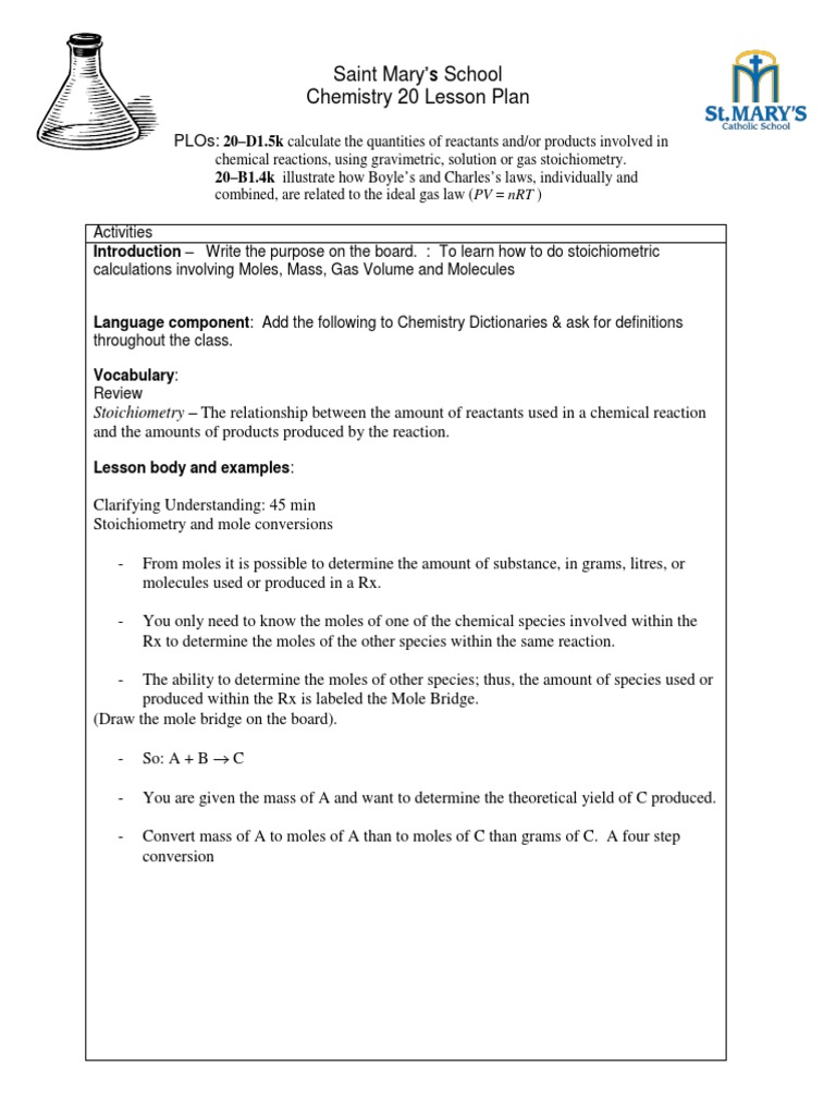 Lesson Plan 7 2 | PDF | Stoichiometry | Applied And Interdisciplinary ...