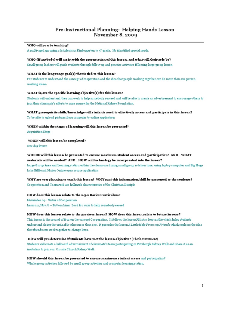 Lesson Plan Helping Hands | PDF | Joshua | Aaron