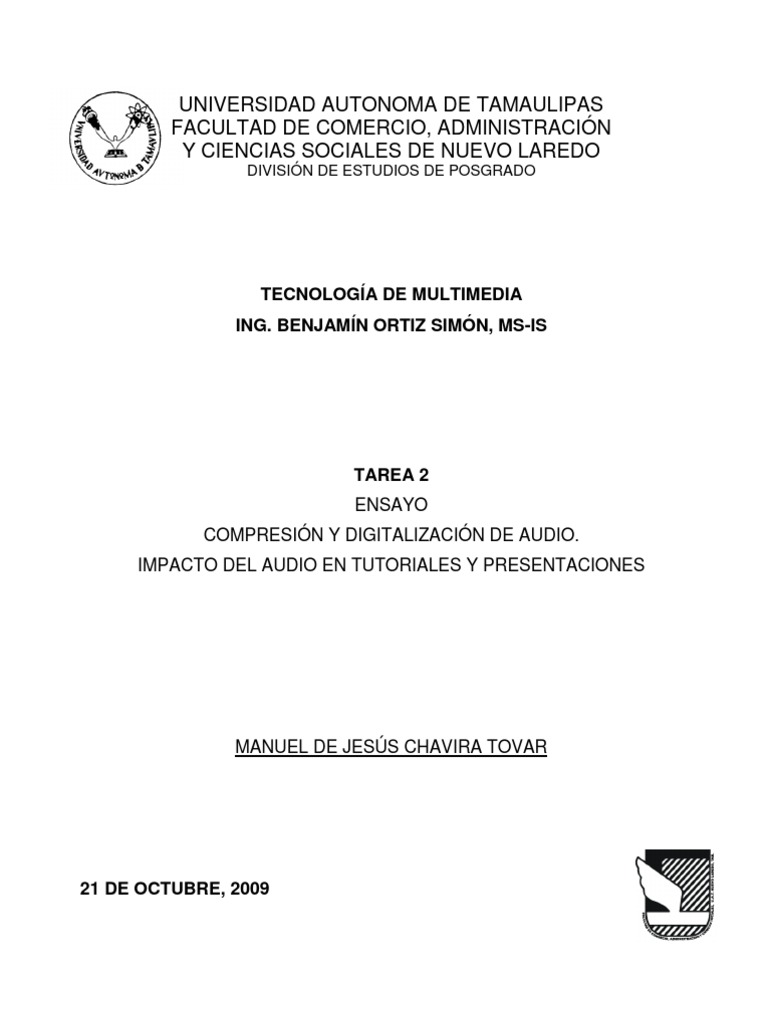 UAT - TMM - Tarea 2 - Manuel Chavira | PDF | Códec | Muestreo (procesamiento de señal)