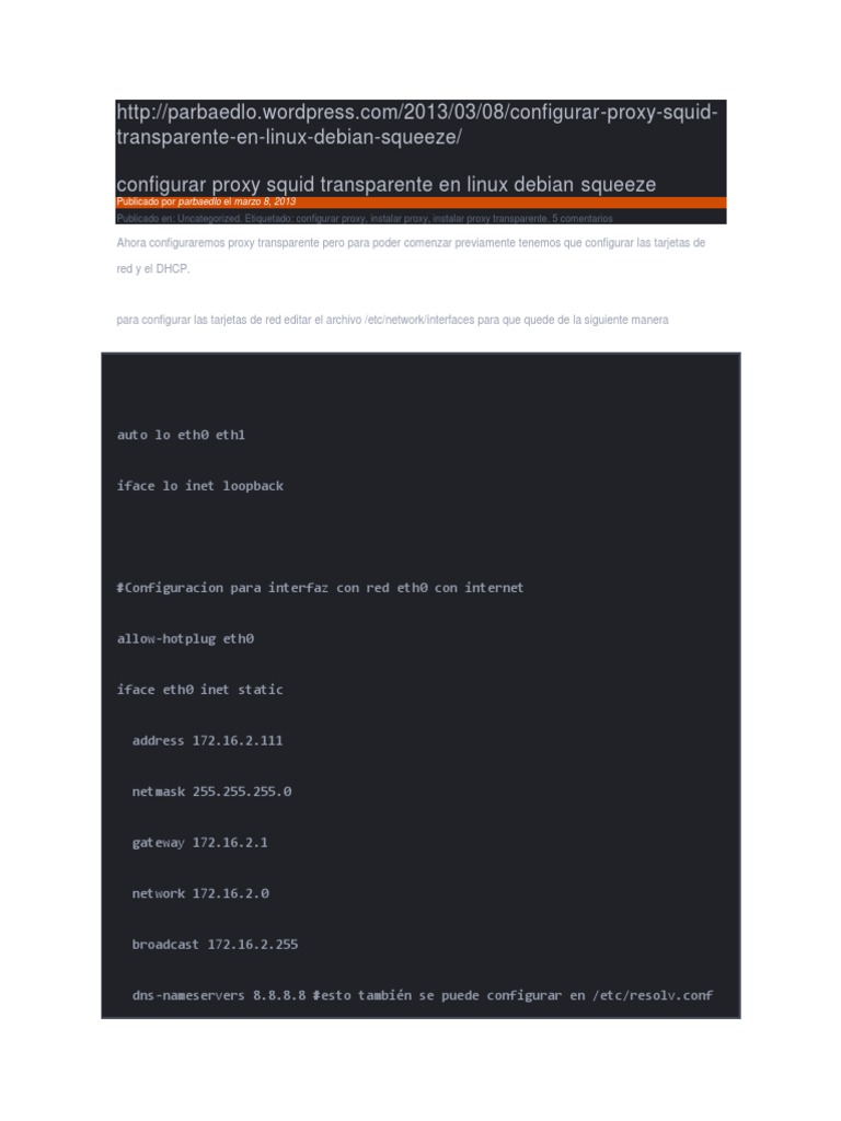 Configurar Proxy Squid Transparente en Linux Debian | PDF | Dirección IP | Servidor proxy