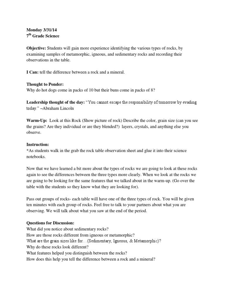 7th Grade Rock Identification Activity | PDF | Language Arts ...