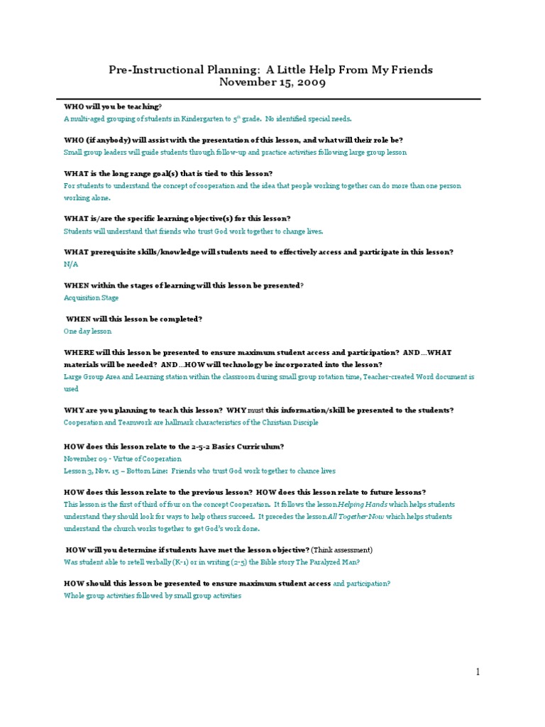 A Little Help From My Friends Lesson Plan | PDF | Students | Lesson Plan