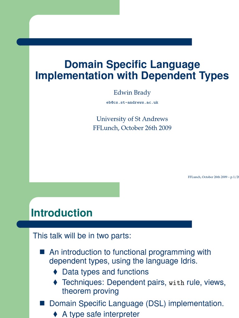 Domain Specific Language Implementation With Dependent Types Pdf Data Type Formal Verification