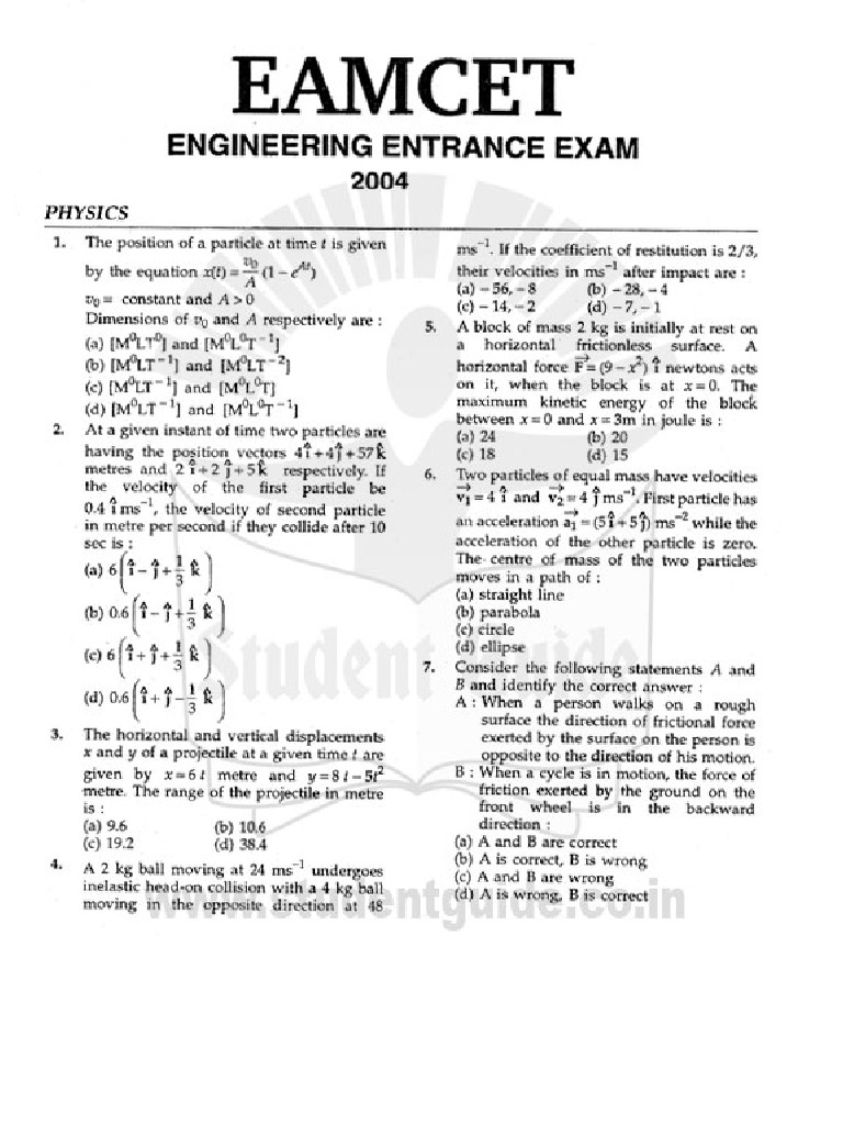 Eamcet 2004 Engineering Paper | PDF | Foreign Language Studies