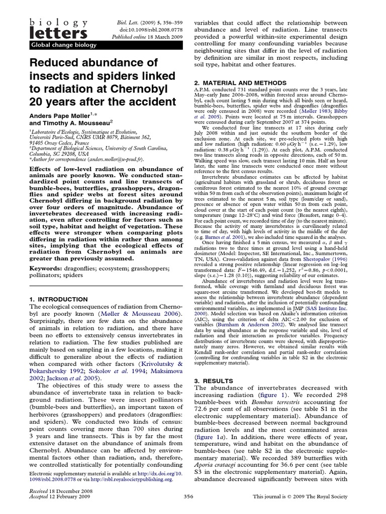 Reduced Abundance of Insects and Spiders Linked To Radiation at ...