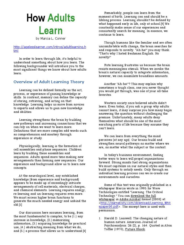 How Adults Learn | PDF | Adult Education | Learning