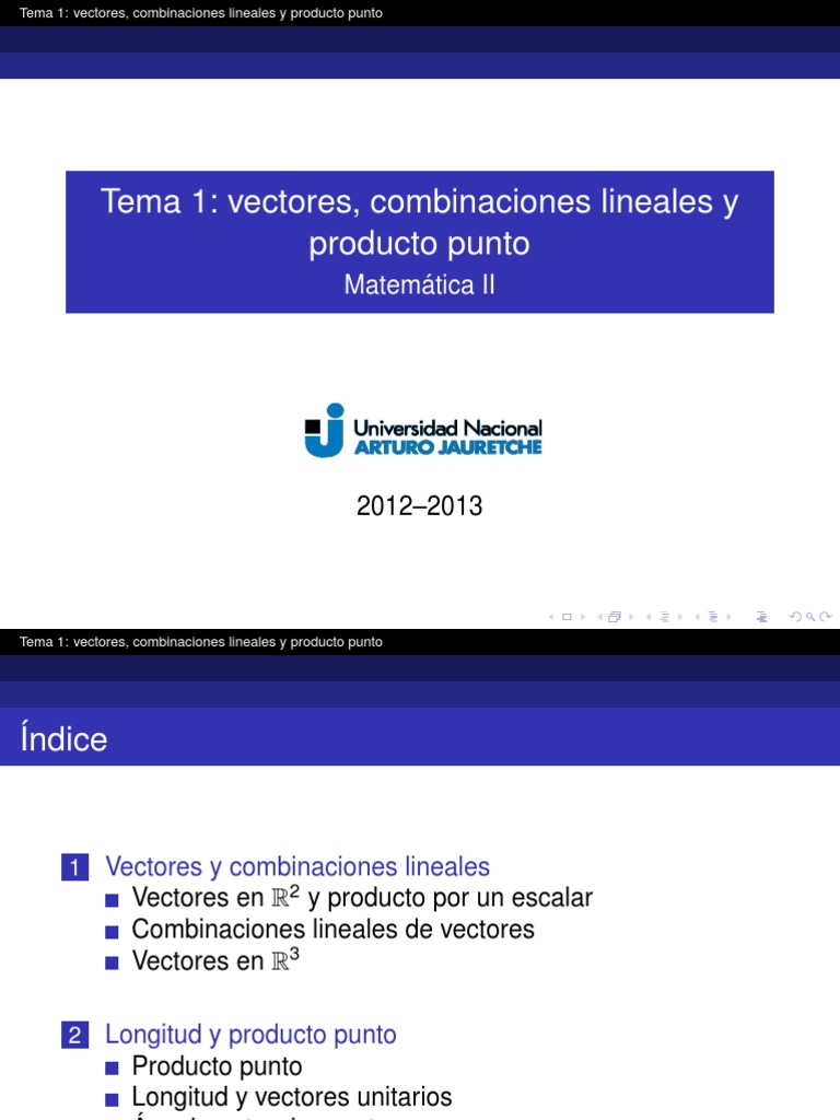 001 Vectores y Combinaciones Lineales Presentacion | PDF | Escalar (Matemáticas) | Espacio vectorial
