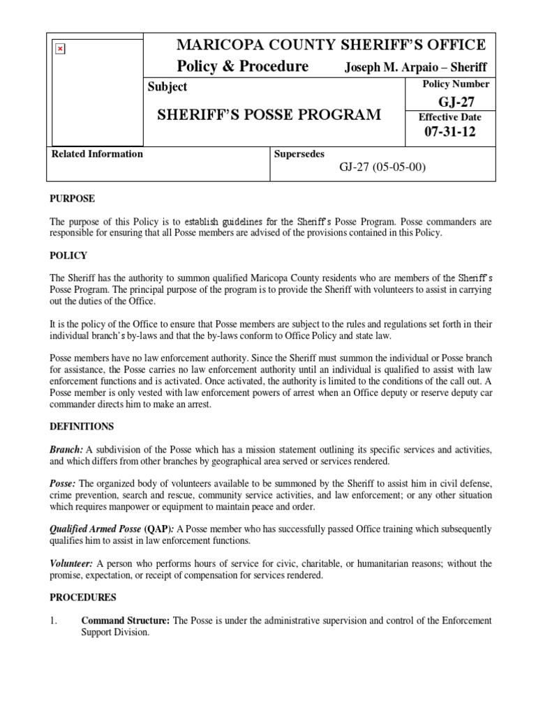 GJ-27, Sheriff's Posse Program | PDF | Sheriffs In The United States ...