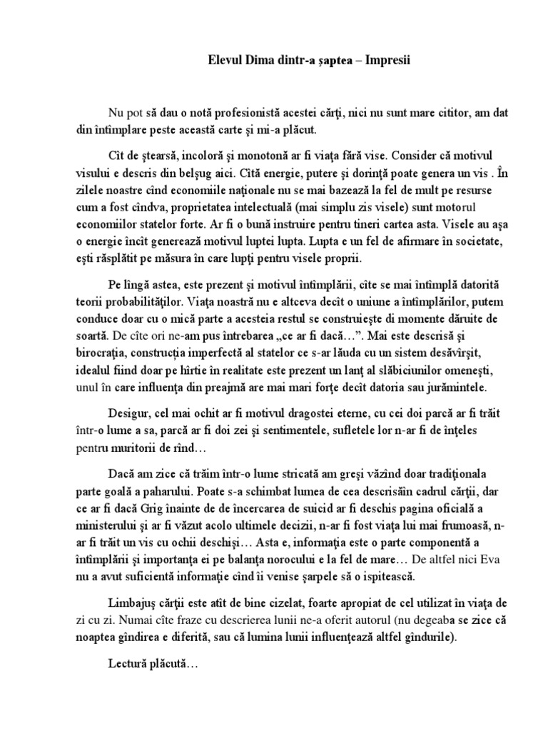 Elevul Dima Dintr-A Saptea | PDF