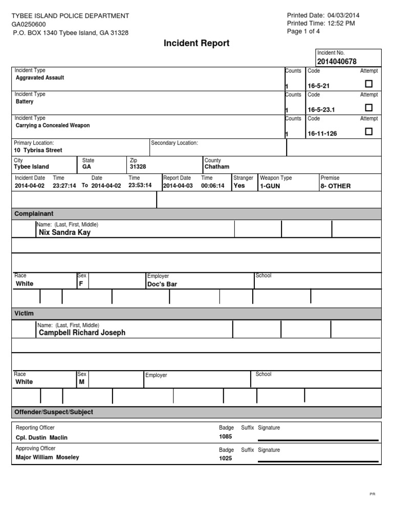 Henry Criss Incident Report | PDF