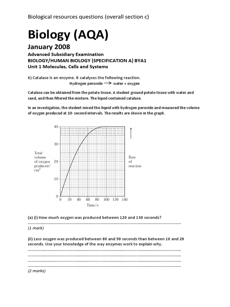 Biology Questions Biological Resources | PDF | Catalase | Active Site