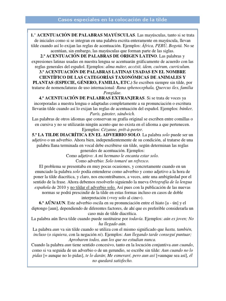 Reglas de Acentuación Especiales | PDF | Palabra | Adverbio