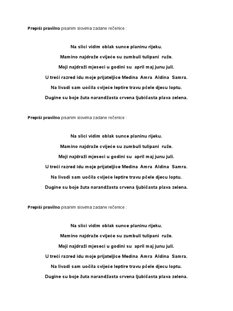 Prepiši Pravilno Pisanim Slovima Zadane Rečenice | PDF