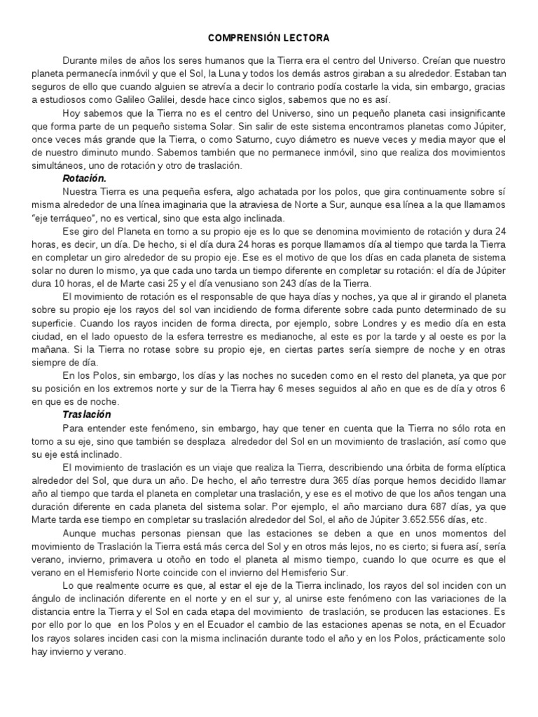 COMPRENSIÓN LECTORA Evalua 7 | PDF | Tierra | Sistema solar
