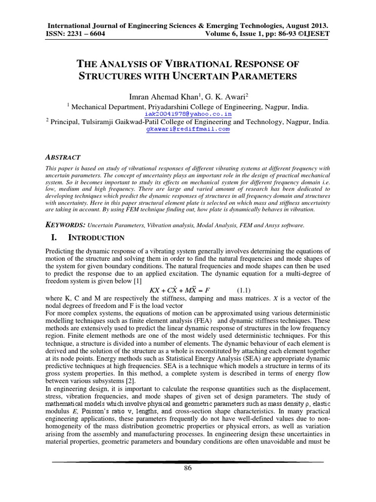 The Analysis of Vibrational Response of Structures With Uncertain Parameters | PDF | Physics ...