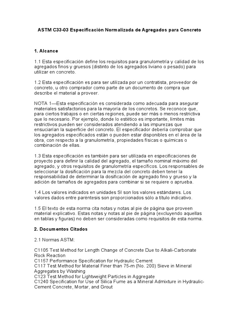 Astm C33 | PDF | Hormigón | Cemento