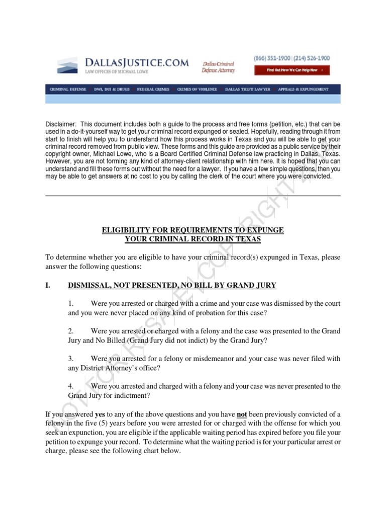 Free Diy Texas Expungement of Criminal Record: Guide and Forms | PDF ...