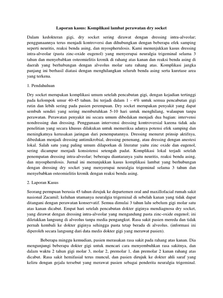 Komplikasi Lambat Perawatan Dry Socket | PDF